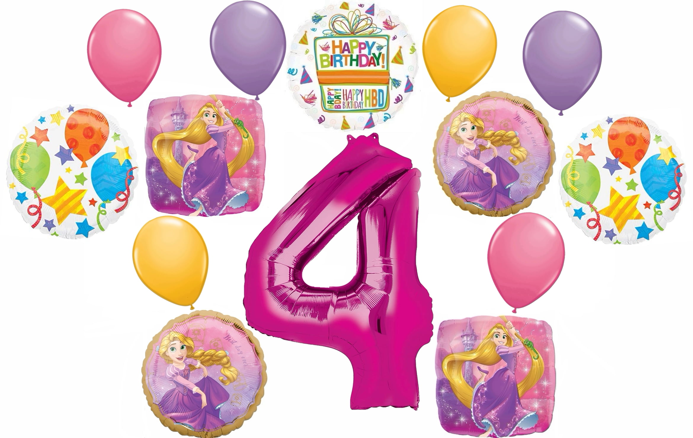 Princess Rapunzel 4th Birthday Party Supplies Balloon Bouquet ...
