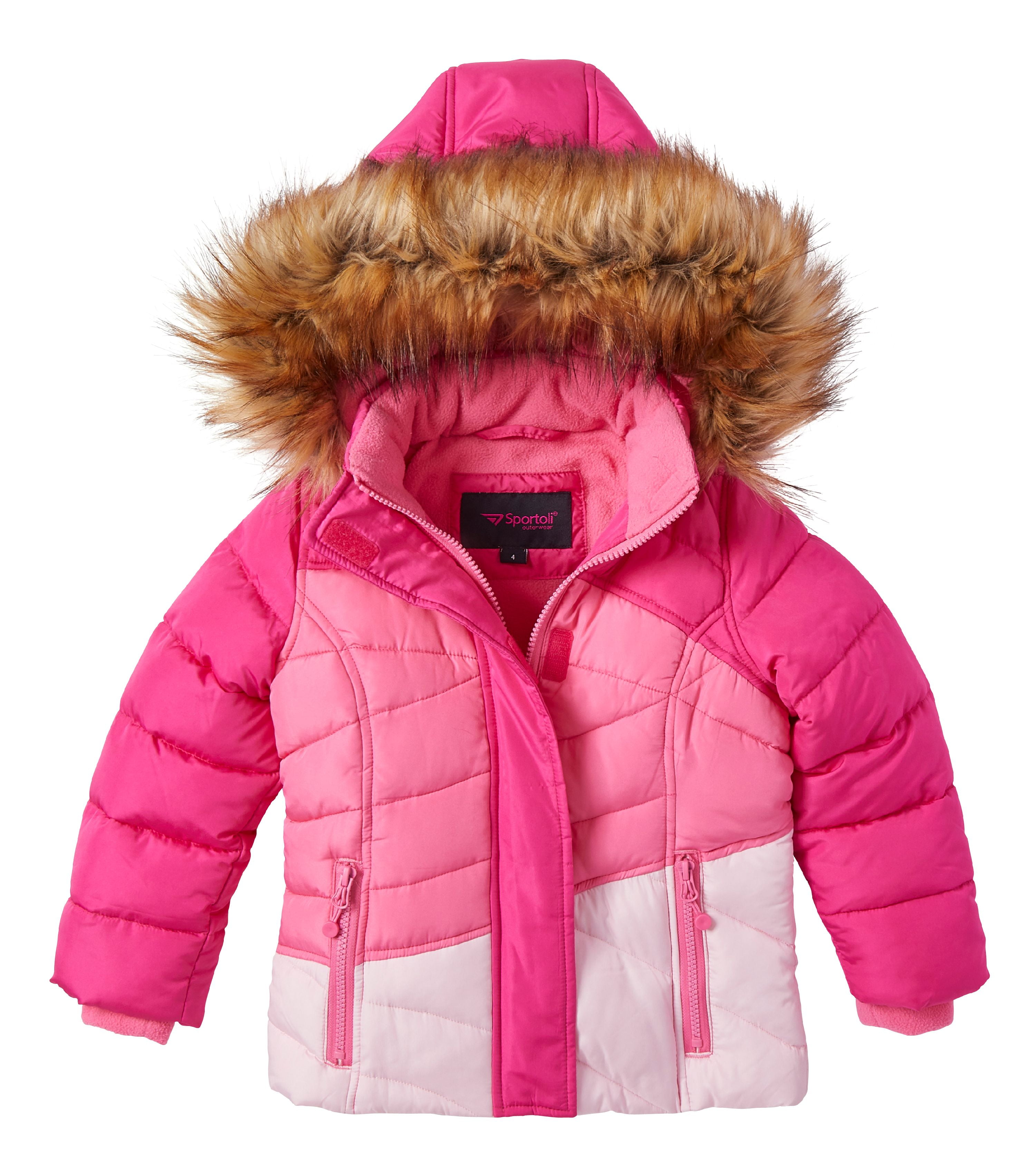 Girls’ Colorblock Fleece Lined Winter Quilt Puffer Jacket Coat Zip-Off ...