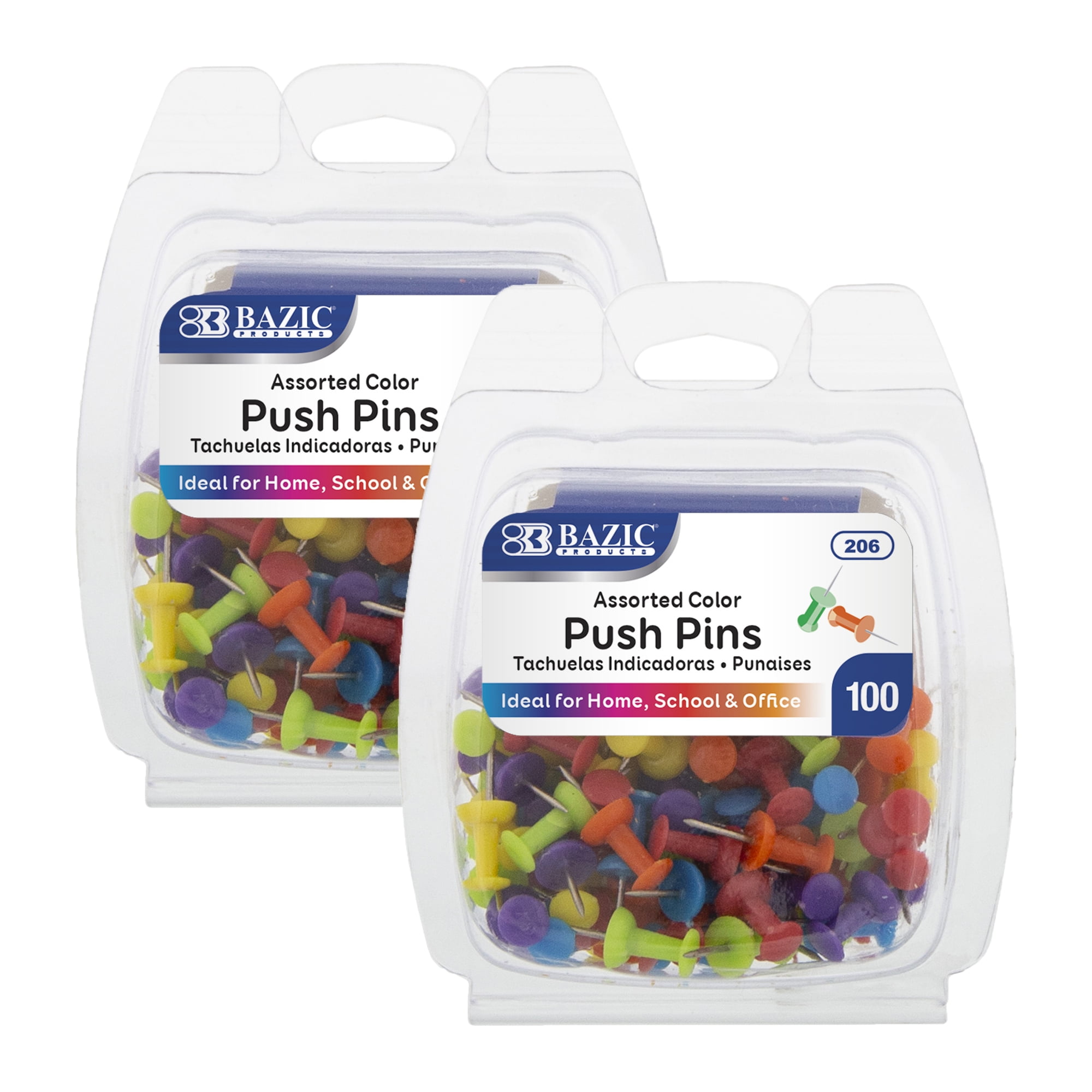 BAZIC Push Pins Thumb Tacks Steel Point, Plastic Head (100/pack), 2 ...