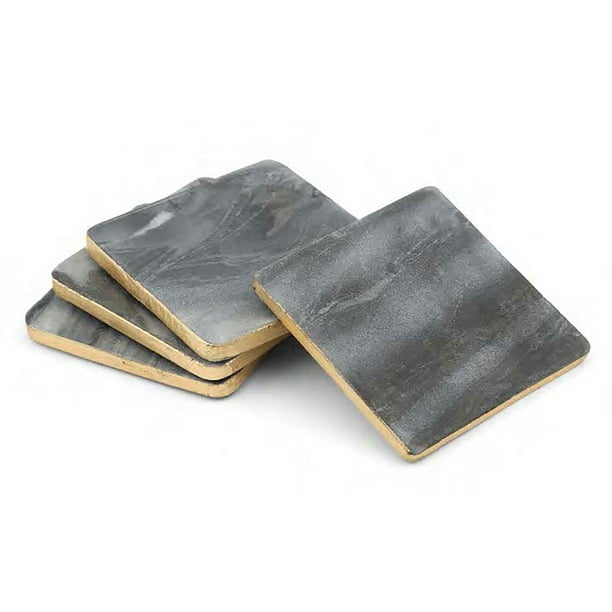 Thirstystone Natural Gray Marble 4 Pack Coasters with Gold Edge 4 ...