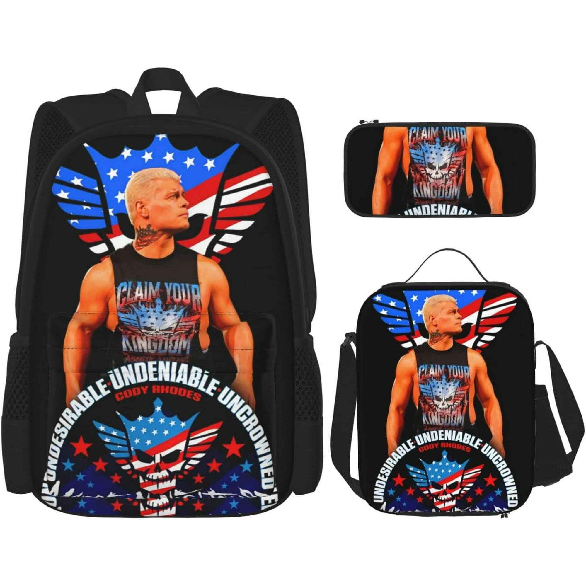 Cody Rhodes Backpack 3 Pieces Set With Lunch Bag And Pencil Case Combination For Work/Sport/Picnic Classic Laptop Backpack Travel Daypack Stationery B