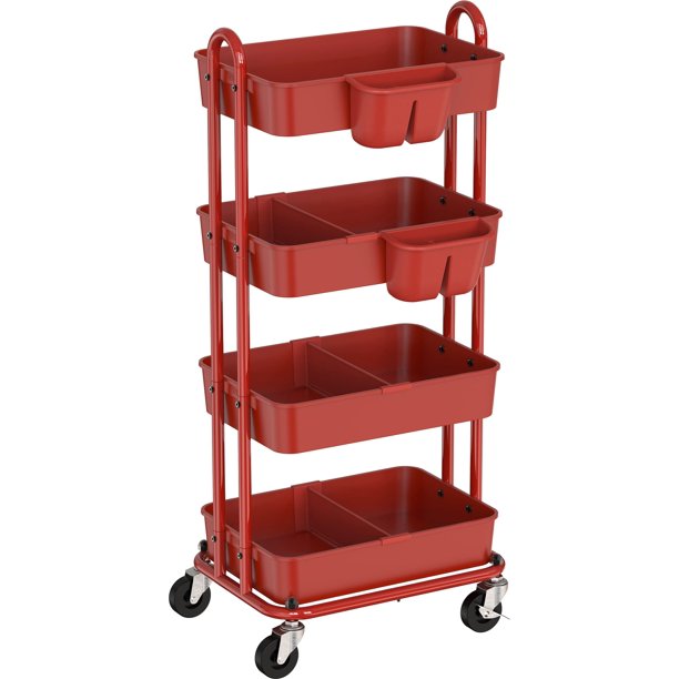 SimpleHouseware 4-Tier Multifunctional Rolling Utility Cart with Basket ...