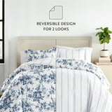 Floral Cabbage Rose Stripe Ultra Soft Reversible Comforter Set, Twin ...