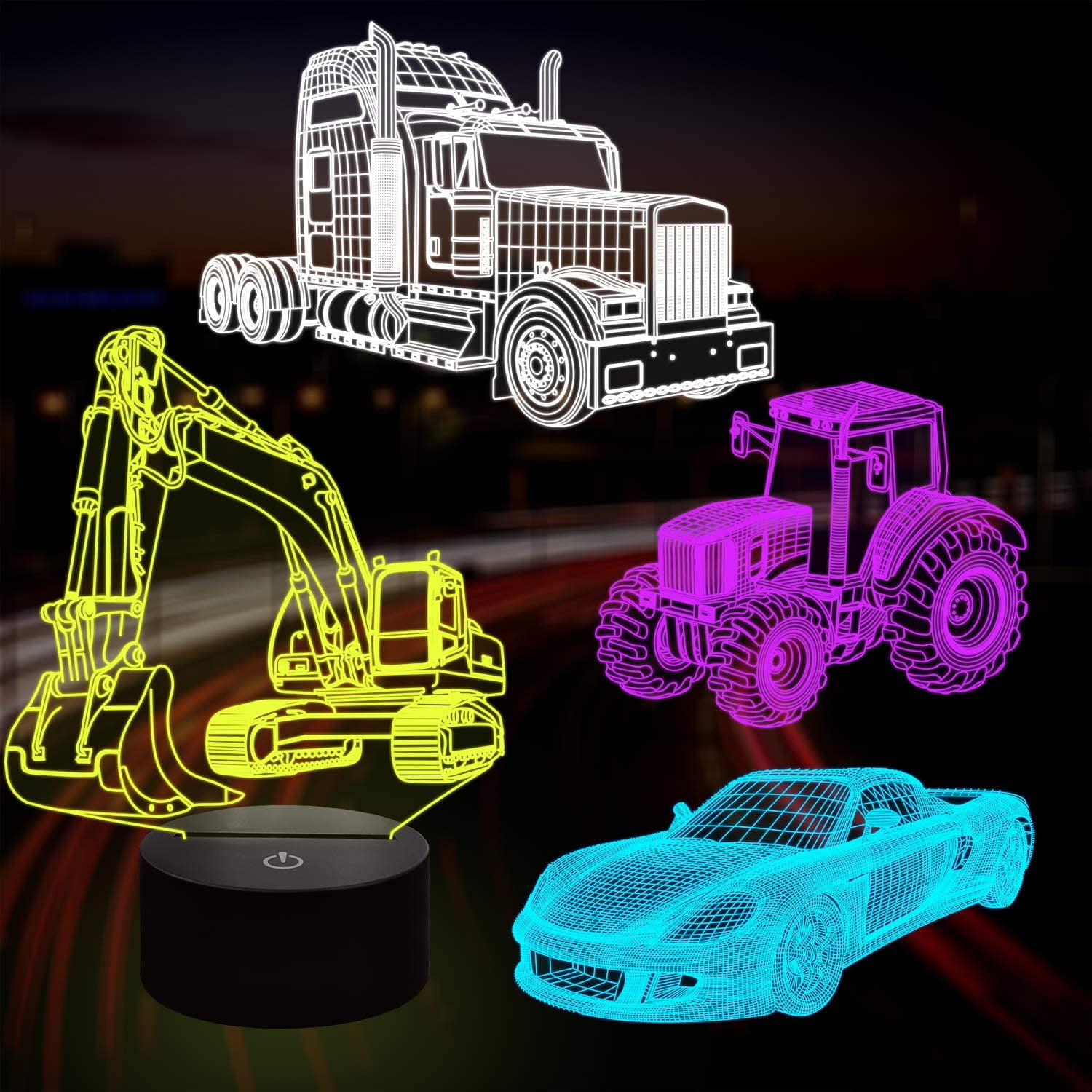 YSITIAN 3D Car Lamp Night Light 3D Illusion lamp for Kids,Car,Truck ...