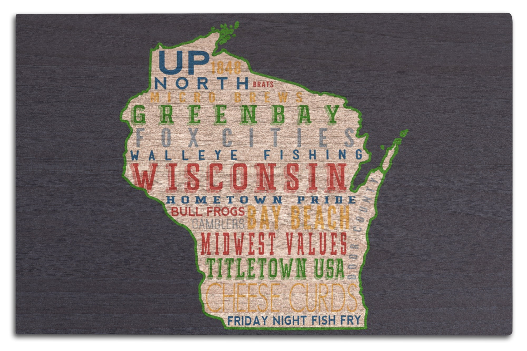Wisconsin, State Outline, Typography Birch Wood Wall Sign (12x18 Rustic ...