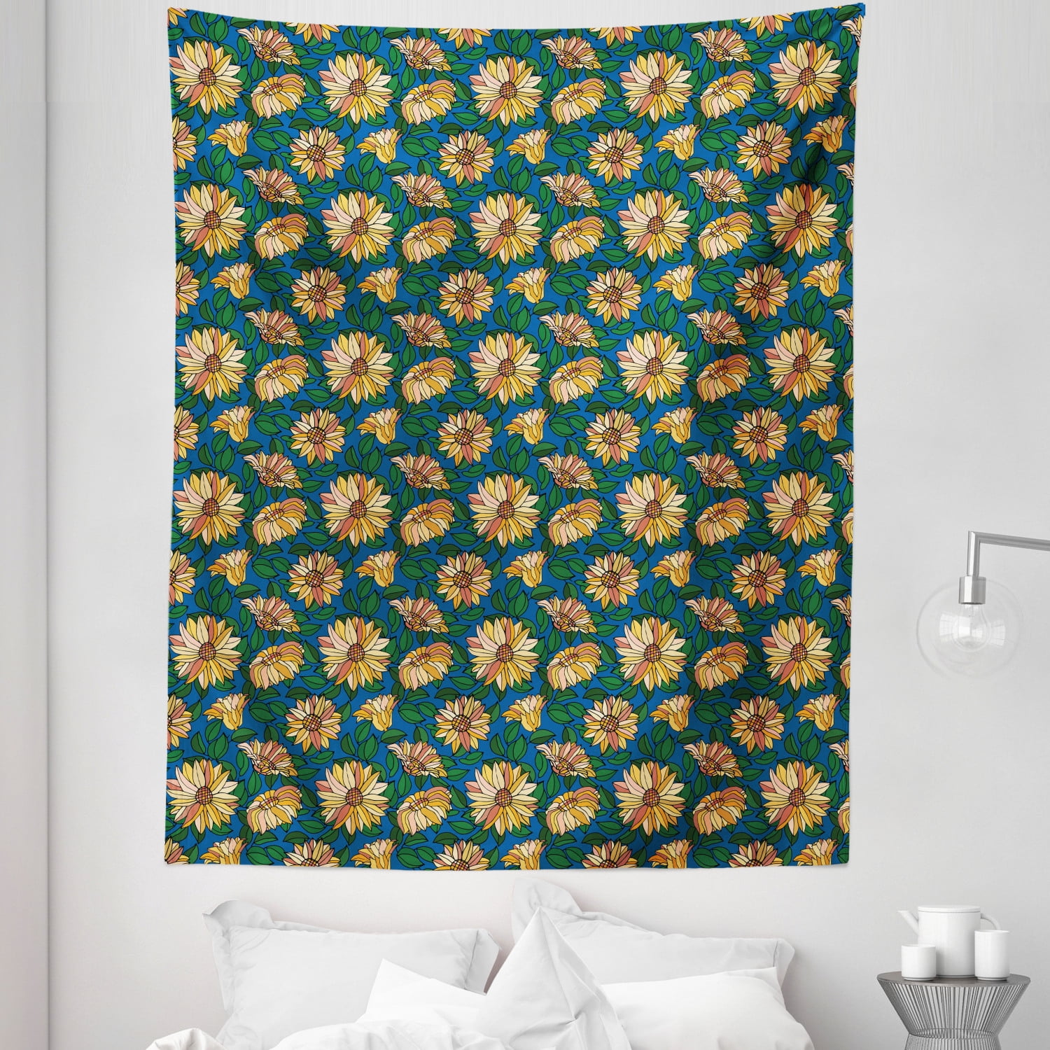 Gerber Daisy Tapestry, Fresh Spring Garden Pattern with Yellow Flower ...