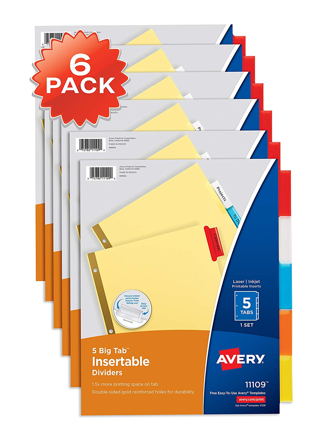 5 Tab Binder Dividers Insertable Multicolor Big Tabs 6 Sets 11109 5 Tab Binder Dividers Insertable Multicolor Big Tabs 6 Sets 11109