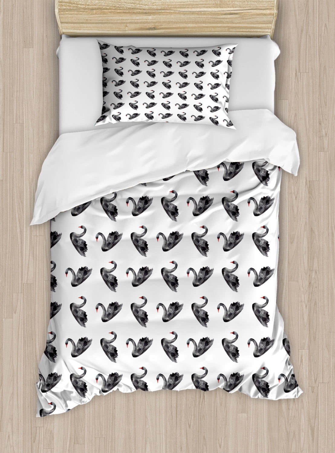 Swan Duvet Cover Set Twin Size, Black Swan Aquarelle Illustration ...