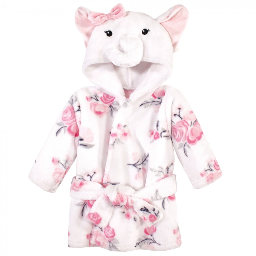 Hudson Baby Infant Girl Plush Animal Face Bathrobe, White Elephant, 0-9 ...