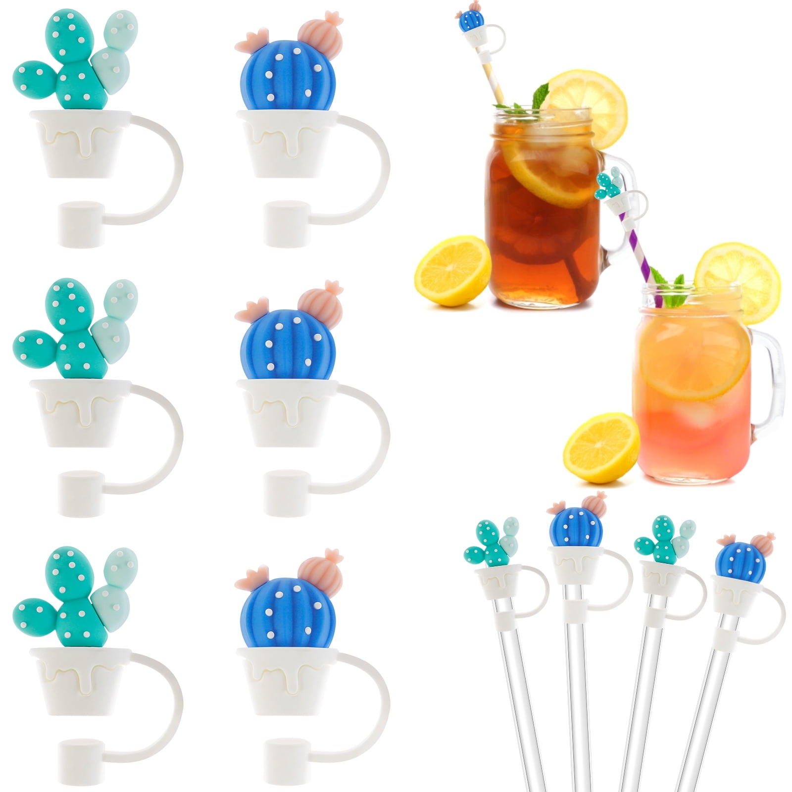 BUTORY 6Pcs Silicone Straw Tips Covers Reusable Cute Cartoon Straw Tip ...