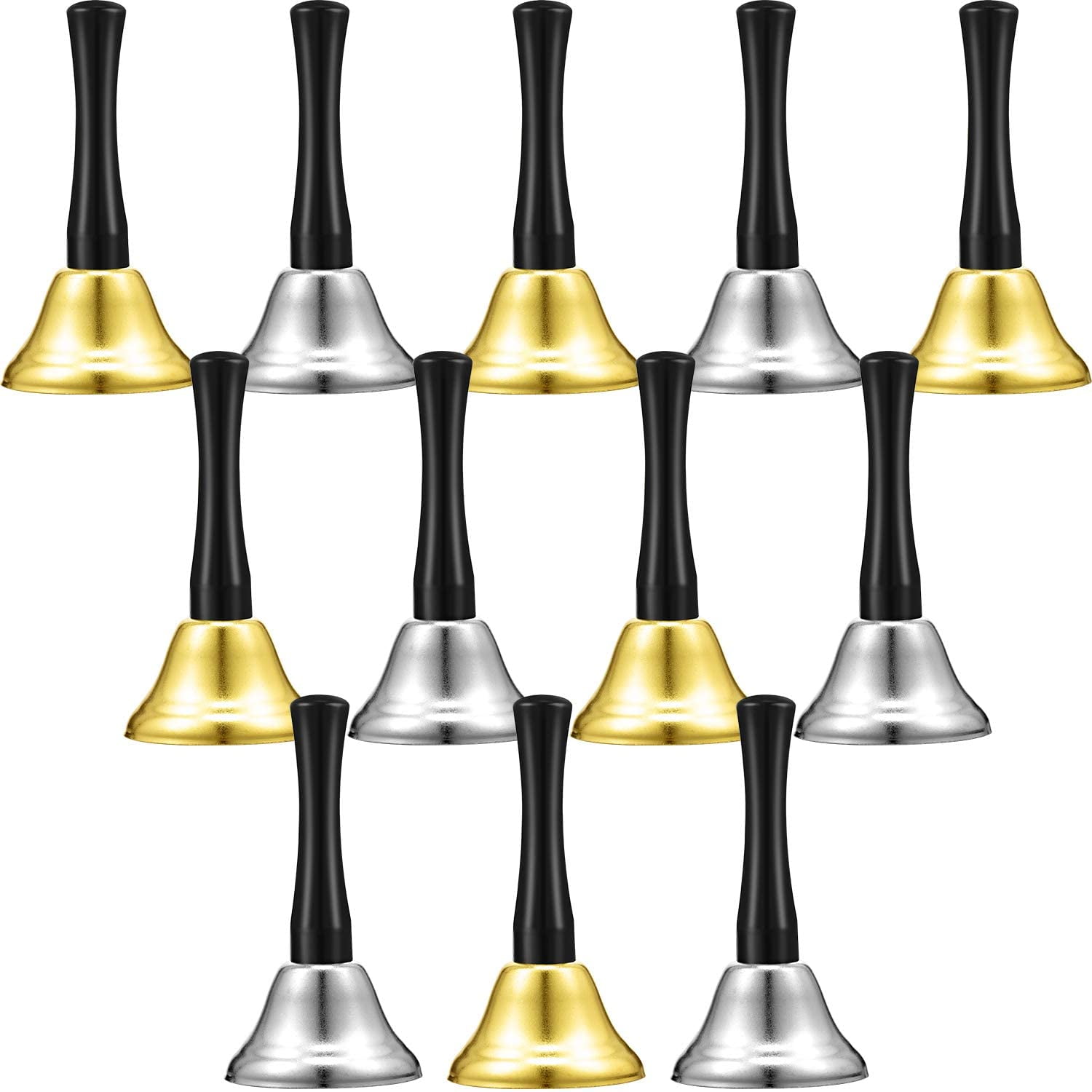 12 Pieces Metal Hand Bells Call Bell Service Hand Bells Black Wooden ...