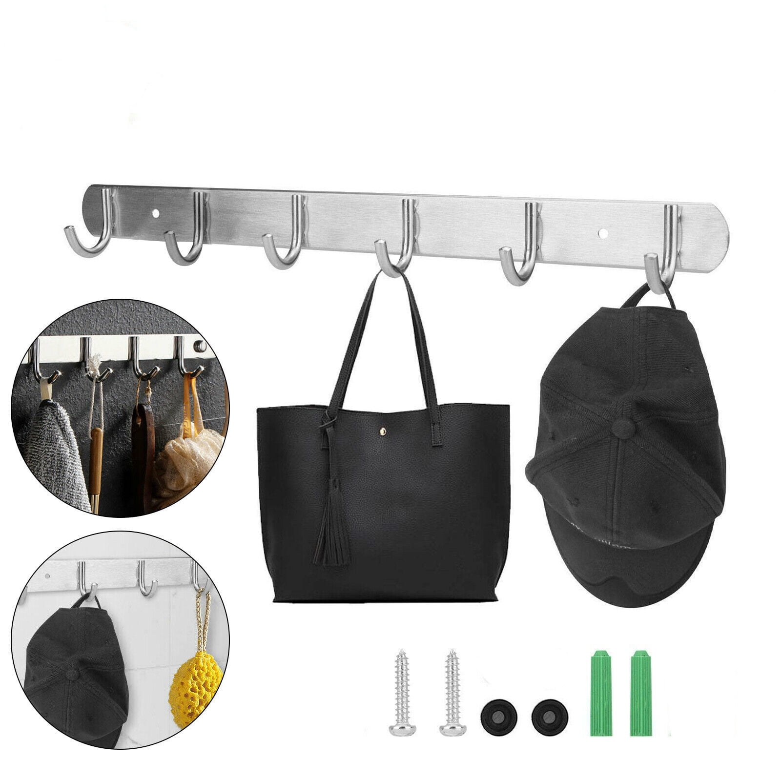 Coat Rack Wall Mounted, 1 Pack Coat Hook Rail with 6 Hooks for Coat Hat ...