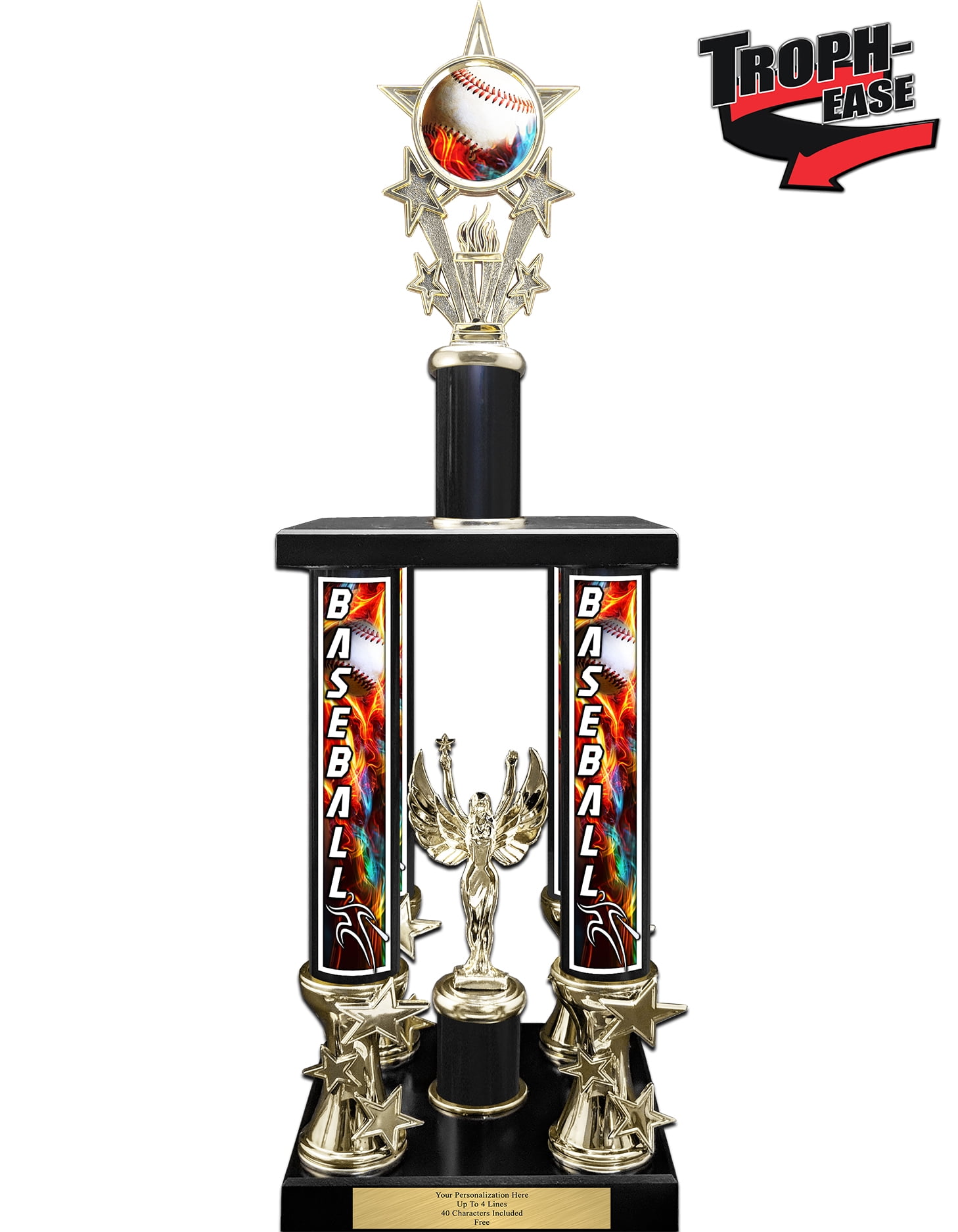 Trophy Deals 27" Flame Baseball Black Matte 4 Column Trophy, Custom ...