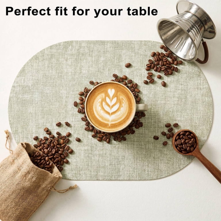 Faux Leather Oval Placemats Set of 6, Sage Green | Non-Slip & Heat ...