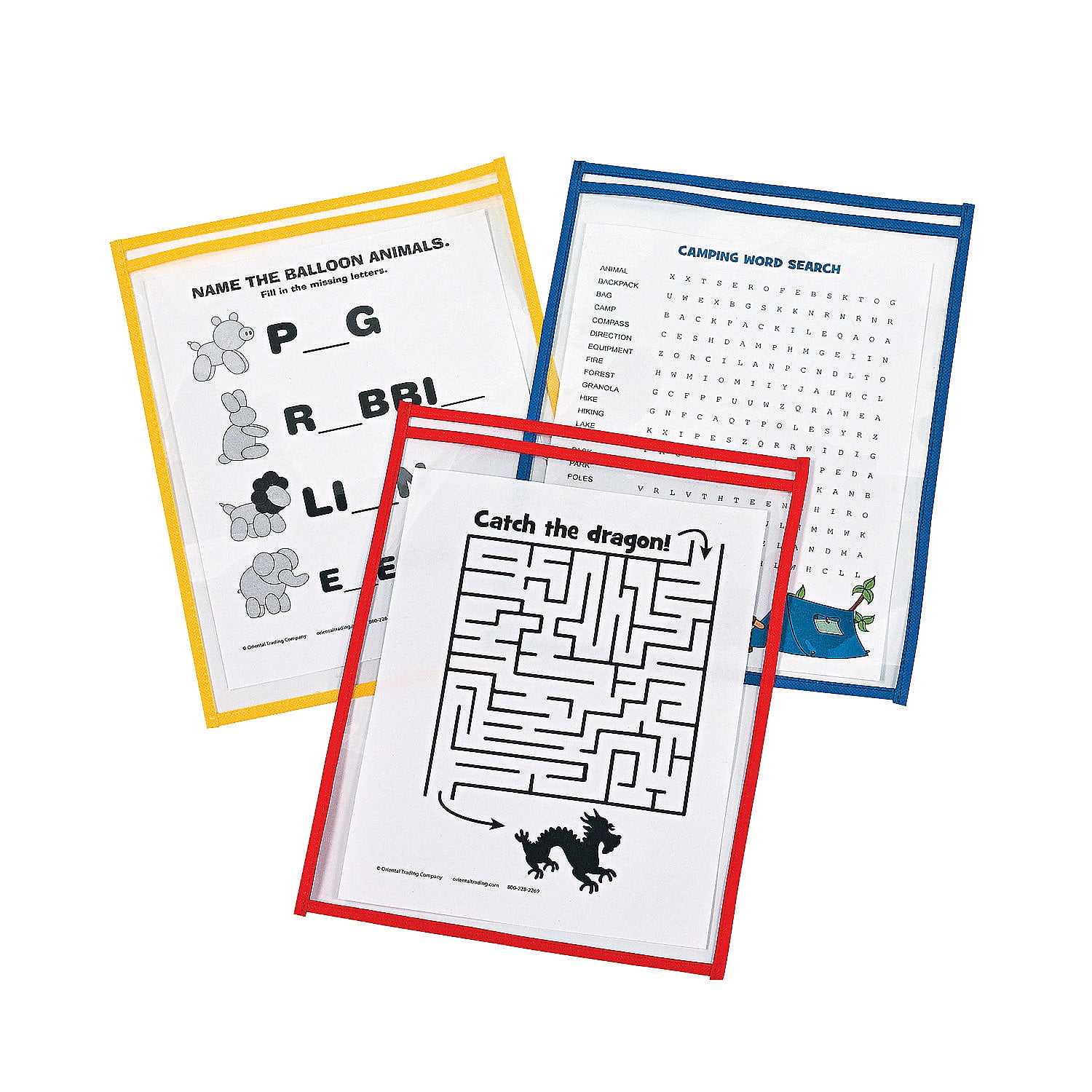 Dry Erase Sleeves – Primary Colors – Educational – 12 Pieces