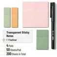 Mr. Pen Pastel Transparent Sticky Notes 200 pcs with Fine-Tip Fineliner ...