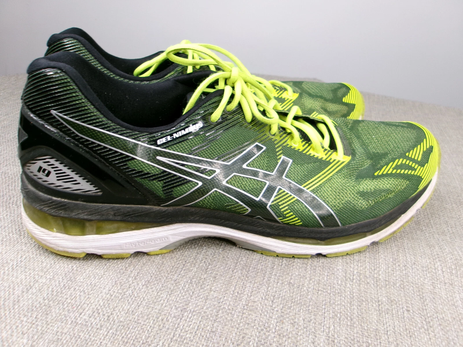Size 15 US Men's ASICS Gel Nimbus 19 Back/Lime T700N Flyte Foam ...