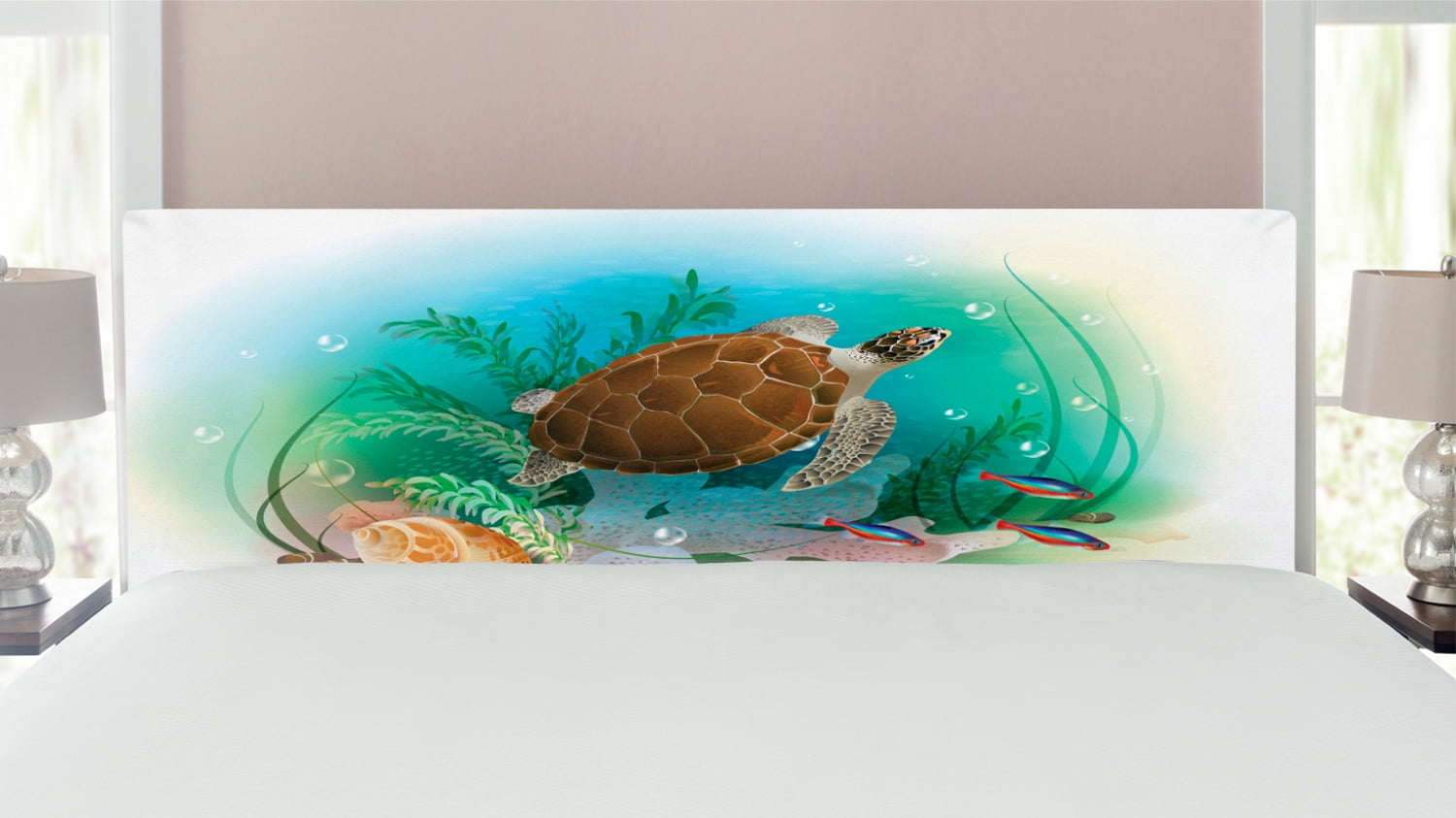 Ocean Headboard, Sea Turtle Swims in the Ocean Tropical Underwater ...
