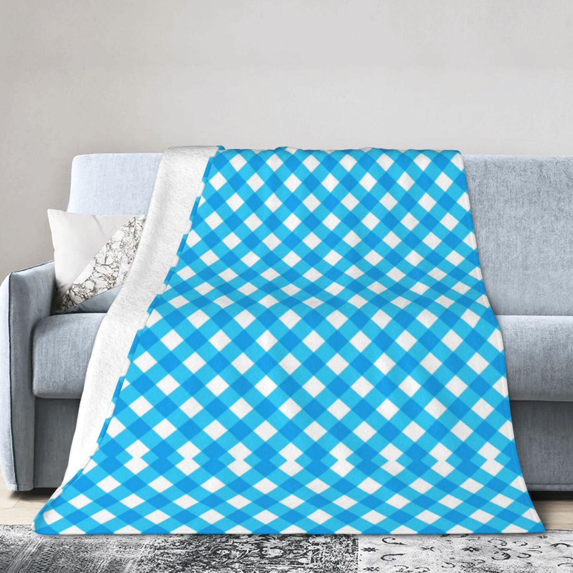 ZICANCN Anti-Pilling Flannel Bed Throw Blankets Gingham Blue Background ...