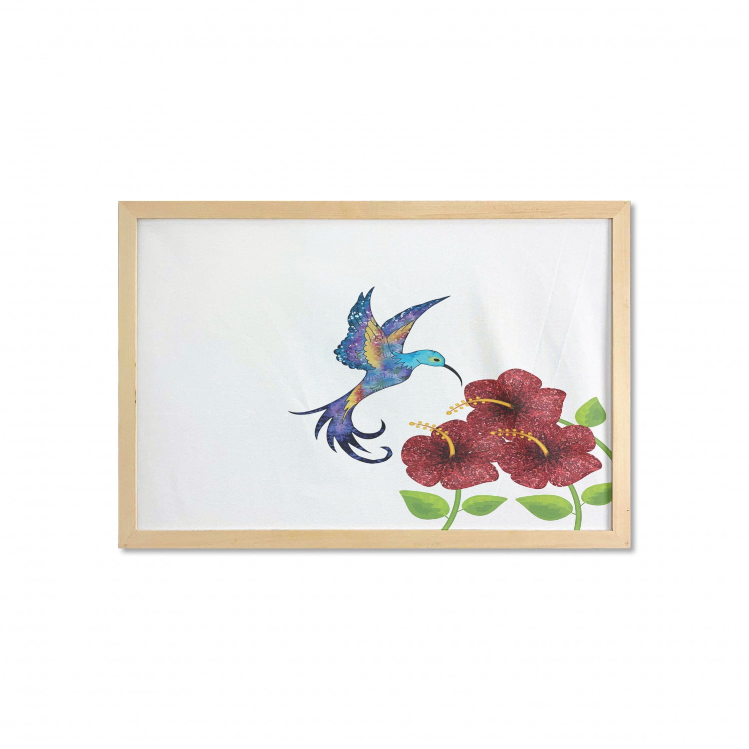 Hummingbird Wall Art with Frame, Hummingbird in Flower Garden Fantasy ...
