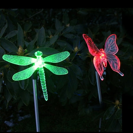 2 Pack LED Solar Garden Stake Light Multi Color-Changing Butterfly ...