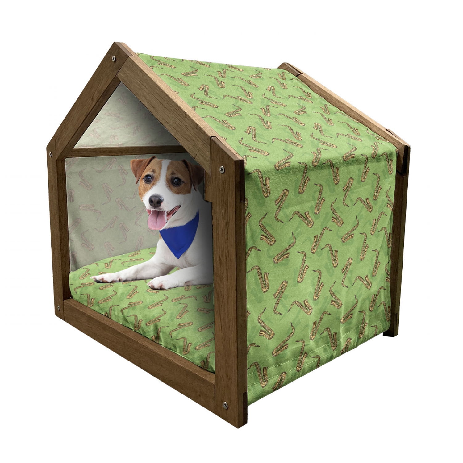 Jazz Music Pet House, Hand Drawn Style Saxophone Instruments on Green ...