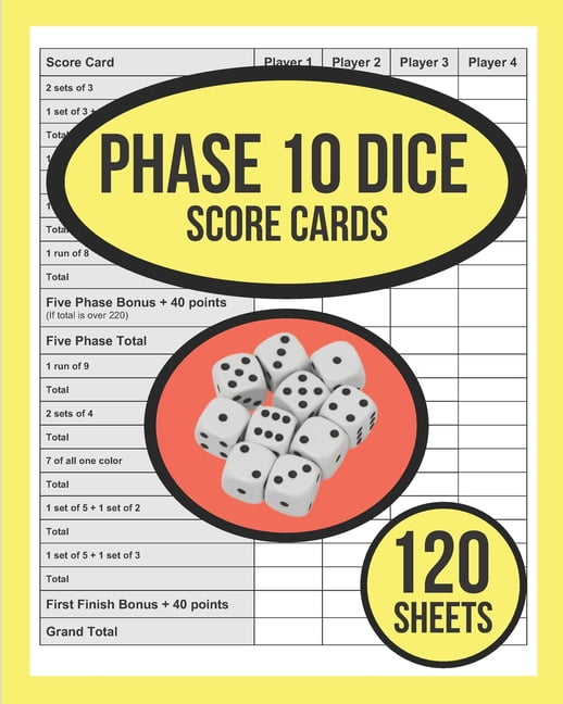 Phase 10 DICE Game Score Cards 120 Sheets Phase Ten Dice Game Record