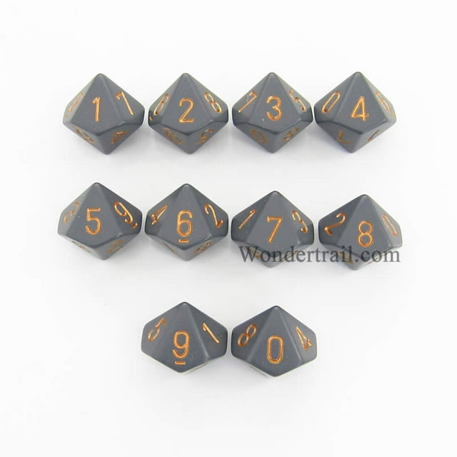 Dark Grey Opaque Dice with Copper Numbers D10 Aprox 16mm (5/8in) Set of ...