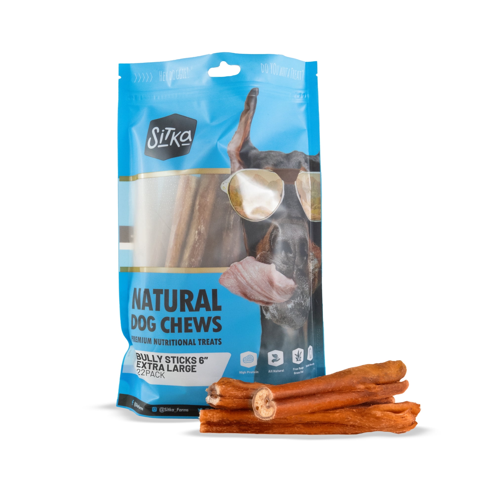 Sitka Farms Premium Bully Sticks XL 6 inch Extra Large Dog Treats (22 ...