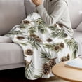 Brown Pine Cones Fleece Throw Blanket Green Leaves Branch Plant White ...