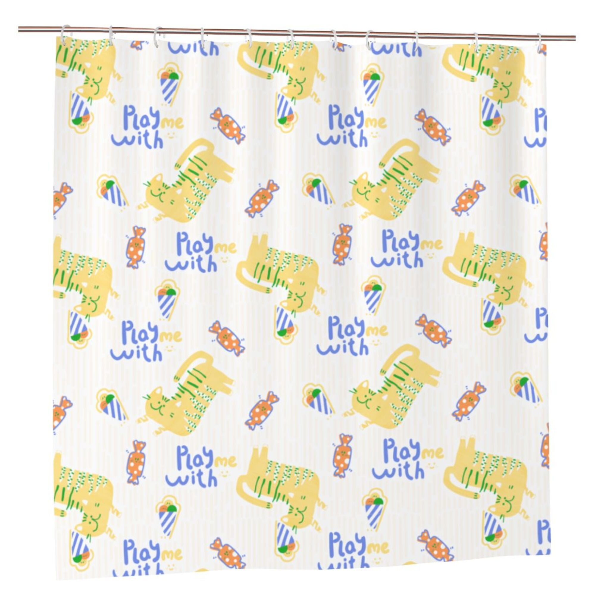 Yfyang Waterproof Bathroom Shower Curtain Yellow Cartoon Cat Graffiti
