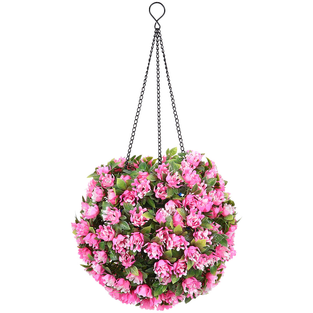 Topiary Artificial Fake Plant Light Flower Hanging Faux Solar Boxwood ...