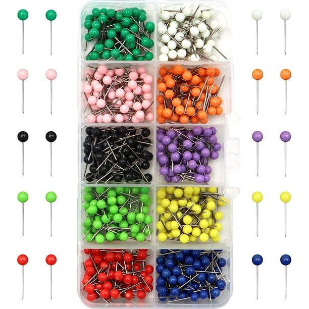 600 PCS Map Push Pins, Map Tacks Marking Pins 1/8-Inch Plastic Round HeadPush Pins for Bulletin ...