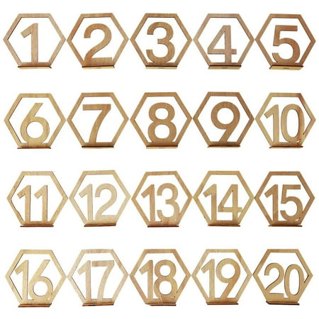 1-20Wedding Acrylic Cut-out Table Numbers with Stand Holders Hexagon ...