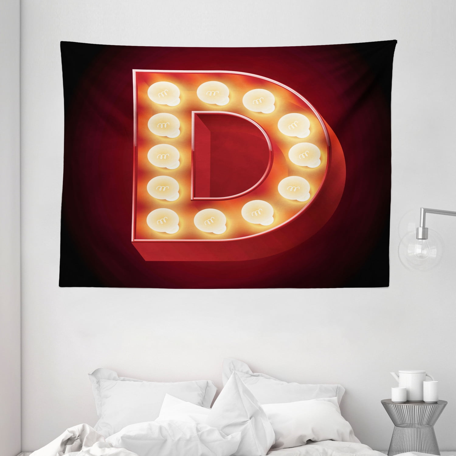 Letter D Tapestry, Stylized D with Electricity Theme Old Fashioned ...