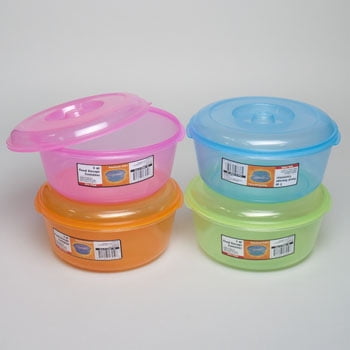 FOOD STORAGE CONTAINER WITH LID 3 QT 9D X 4 5/8H 4 COLORS IN PDQ, Case ...
