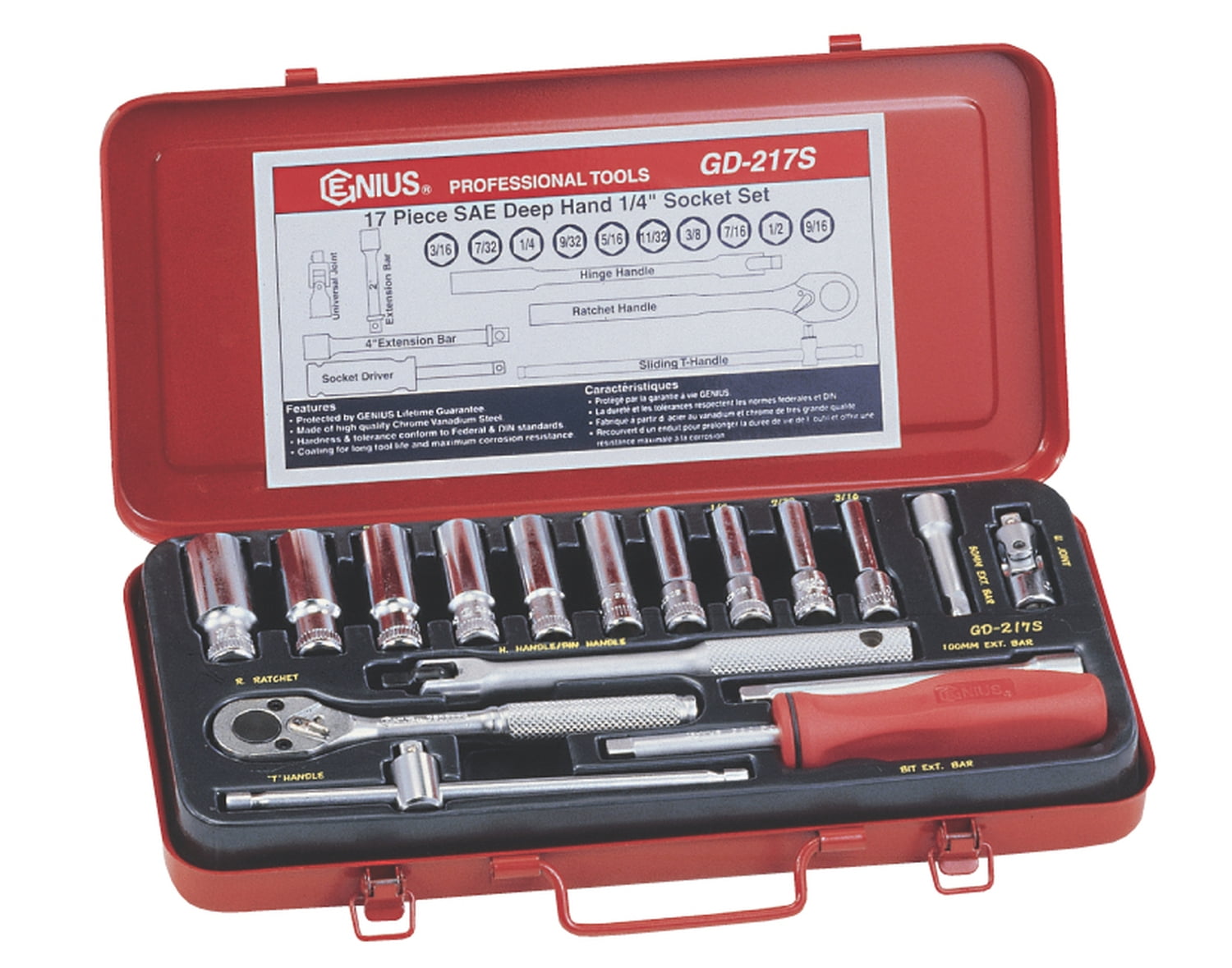 Genius Tools 17 Piece 1/4" Dr. SAE Deep Hand Socket Set - GD-217S ...