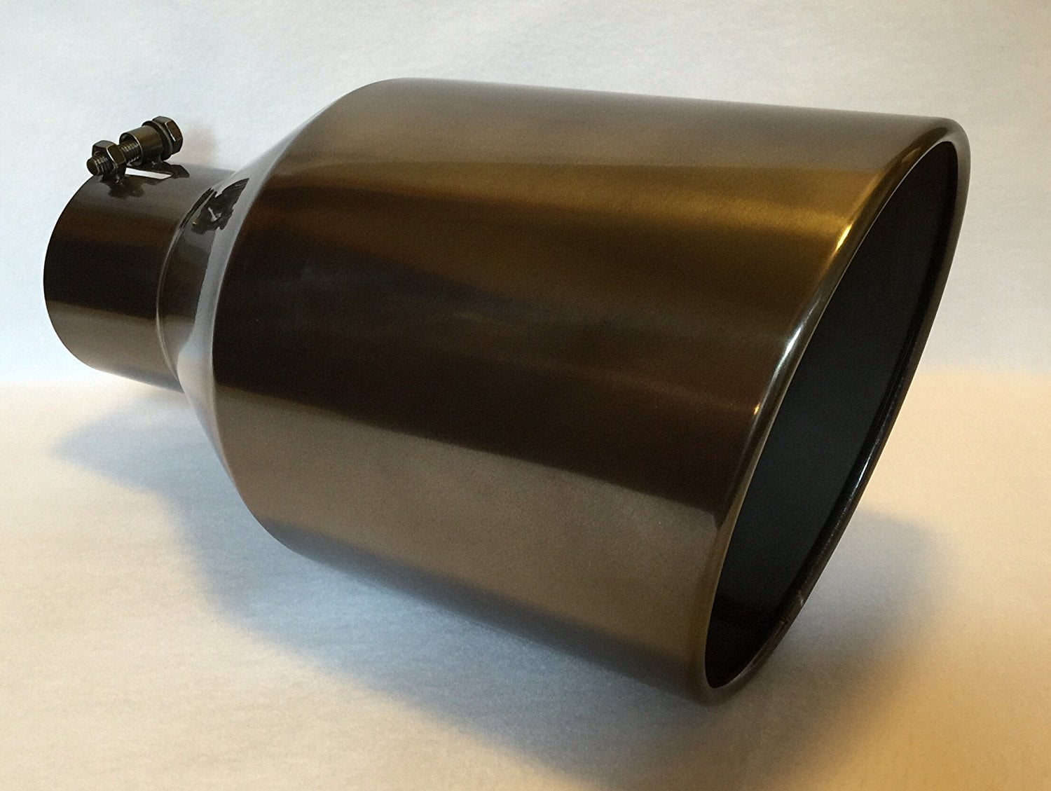 4" Inlet x 8" Outlet x 15" Long Rolled Edge BLACK CHROME Diesel Exhaust ...