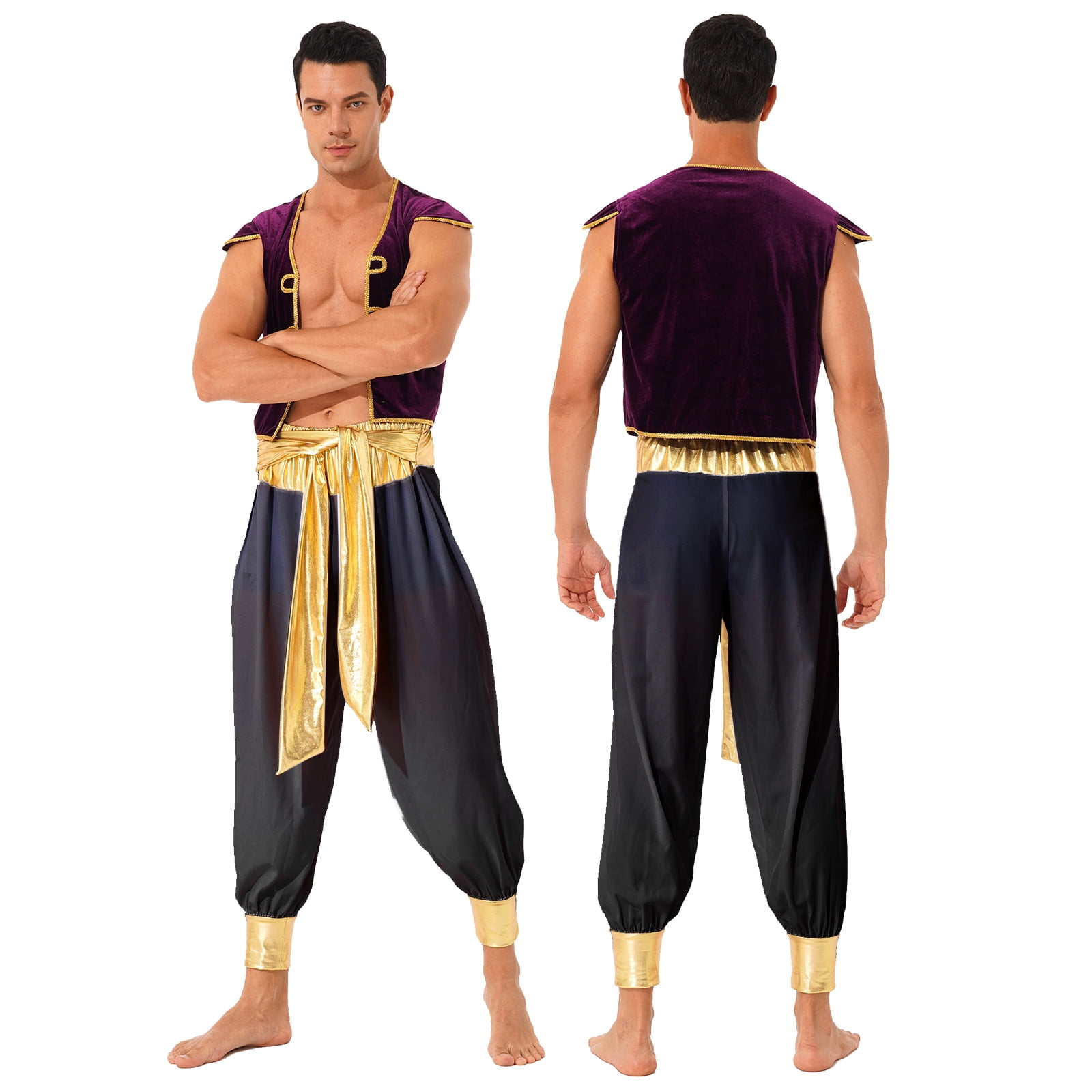 inhzoy Men's Arabian Prince Costume Open Front waistcoat Long Pants Set ...