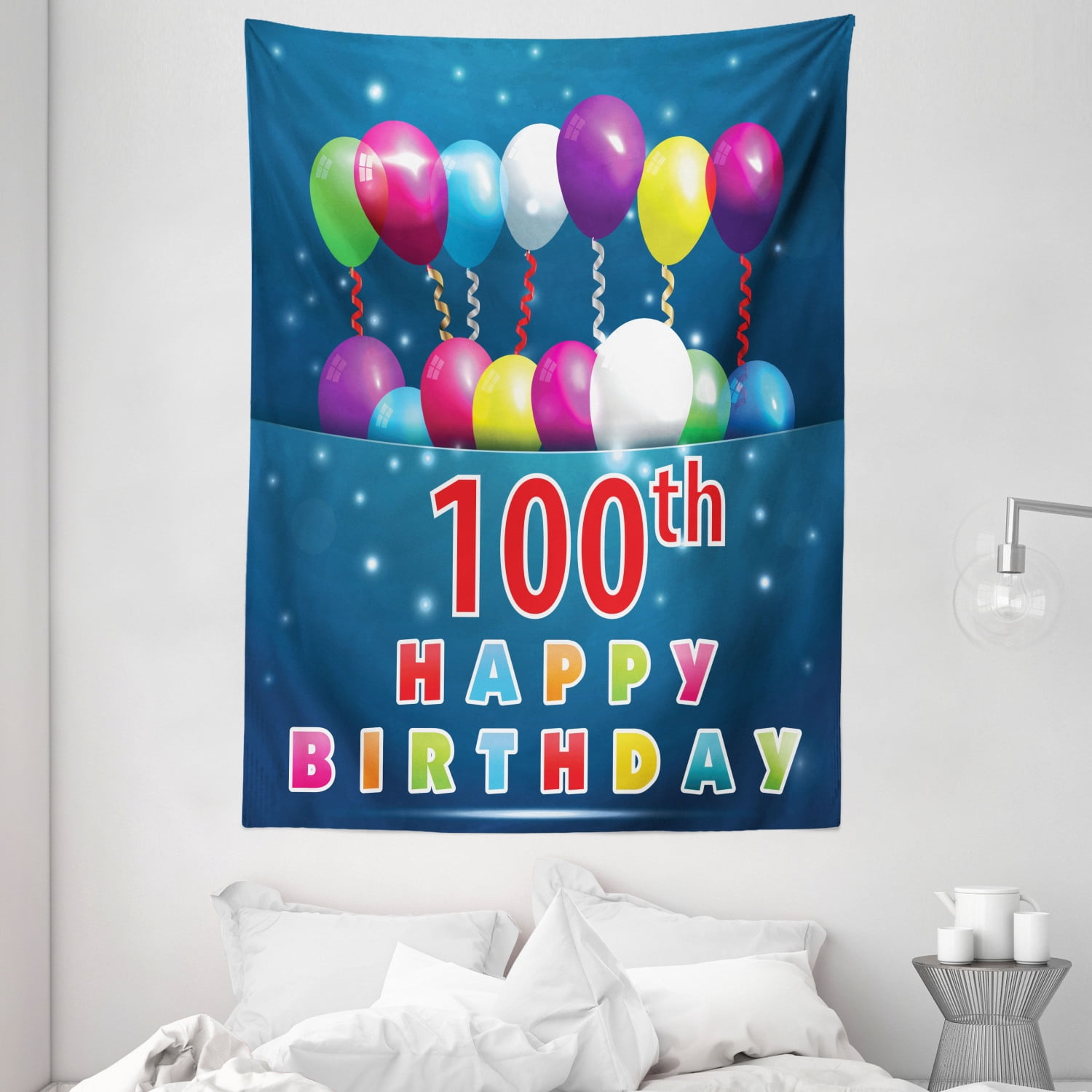 100th Birthday Decorations Tapestry, Colorful Balloons on Star Like ...