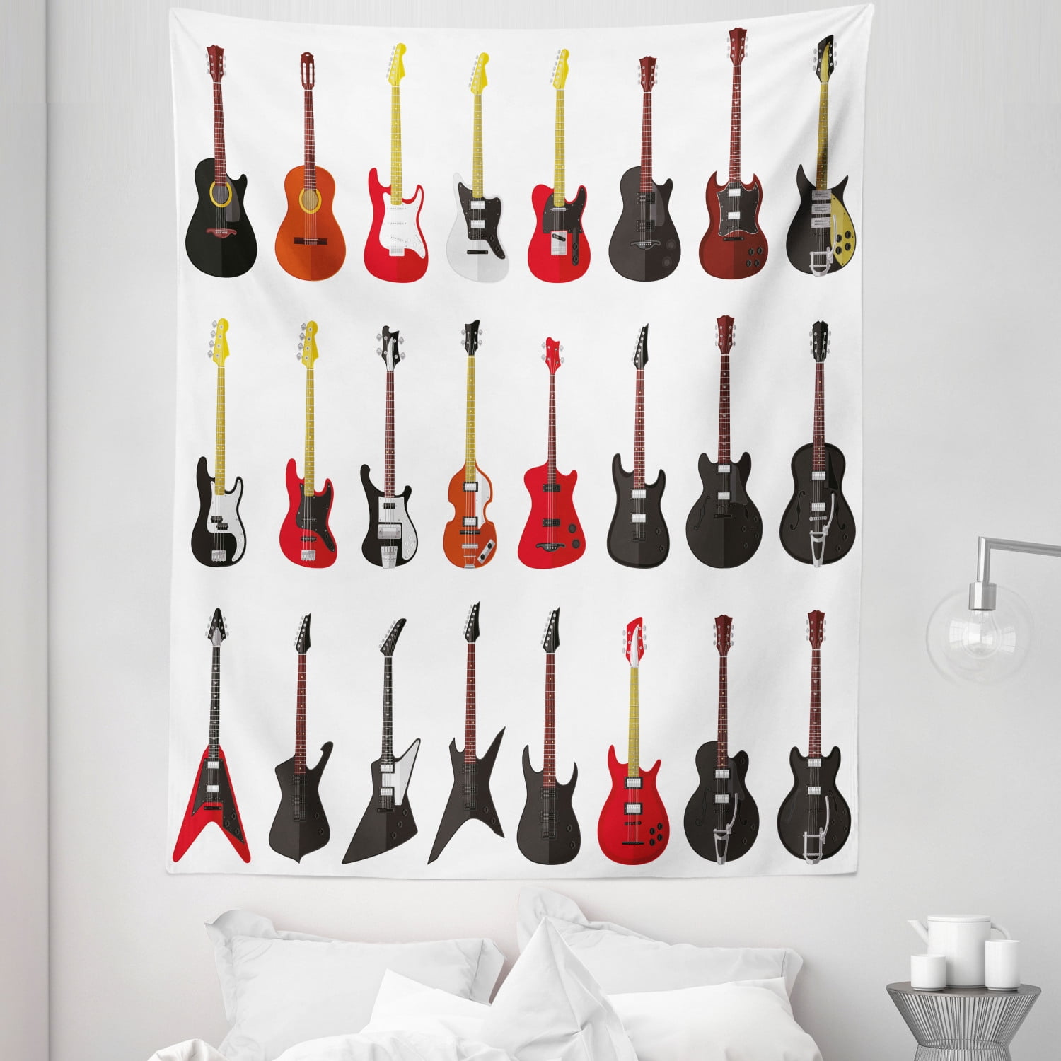 Guitar Tapestry, Musical Instruments Set Pattern Various Acoustic Bass ...