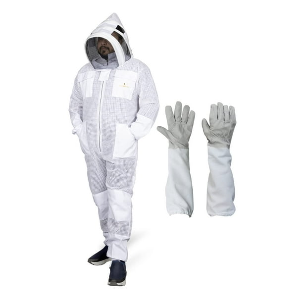 Sting Proof Premium 3 Layer White Mesh Beekeeping Suit Ultra Ventilated ...