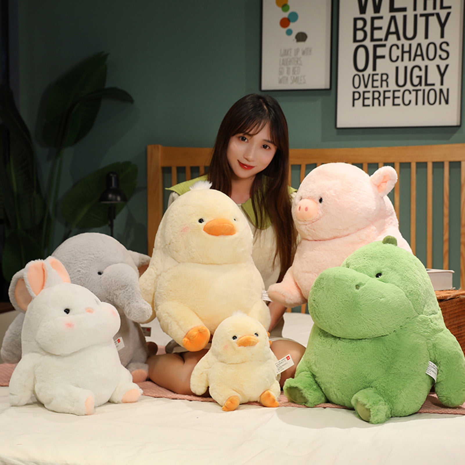 wirlsweal Animal Plush Doll Lovely Elephant Dinosaur Rabbit Chick Pig ...