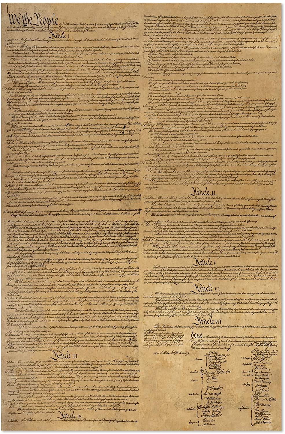 US Constitution American Founding Bill of Rights LAMINATED LARGE ...