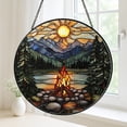 Campfire Mountain Sunset Stained Glass Style Suncatcher Window Hanging ...