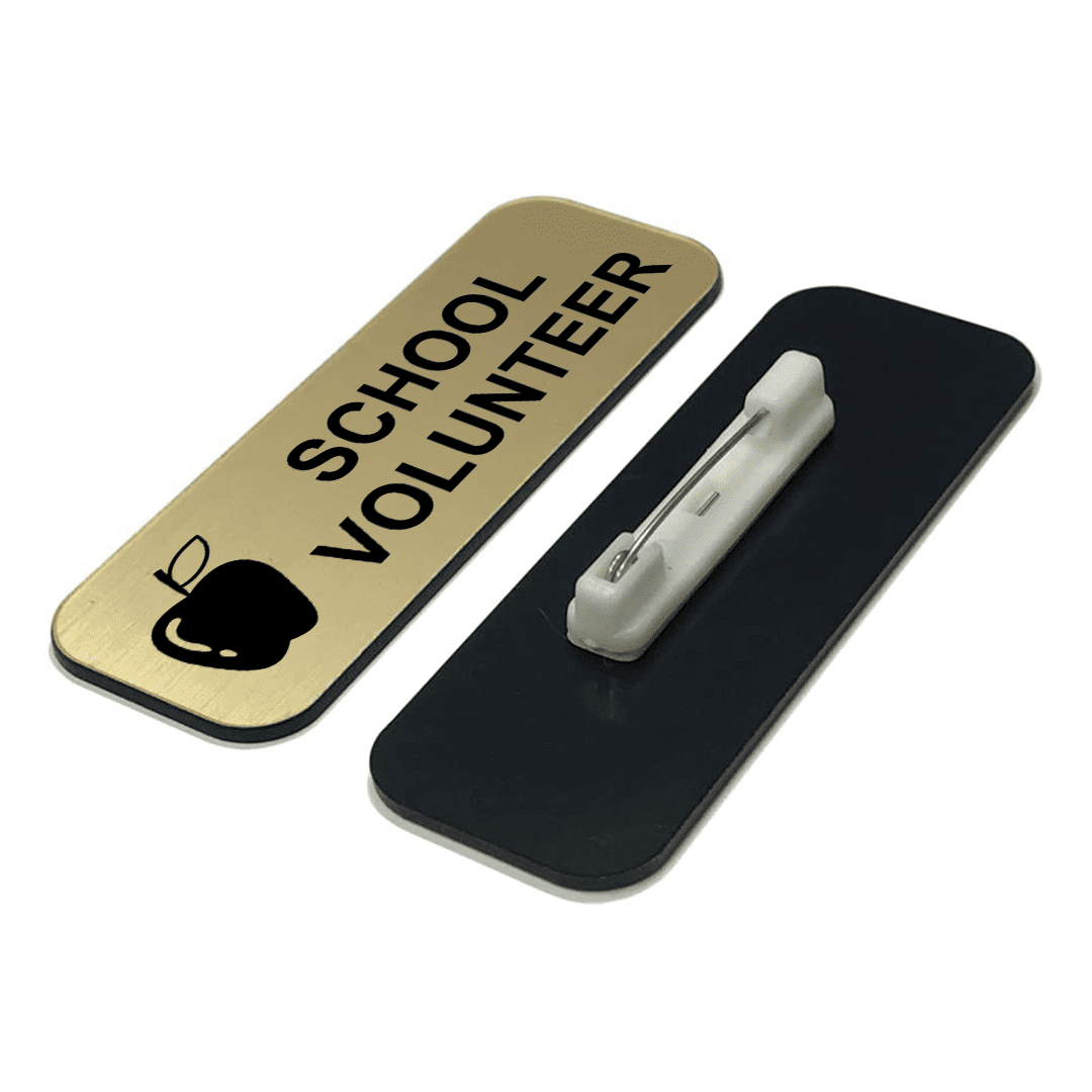 School Volunteer 1 x 3" Name Tag/Badge, Brushed Gold, (3 Pack ...