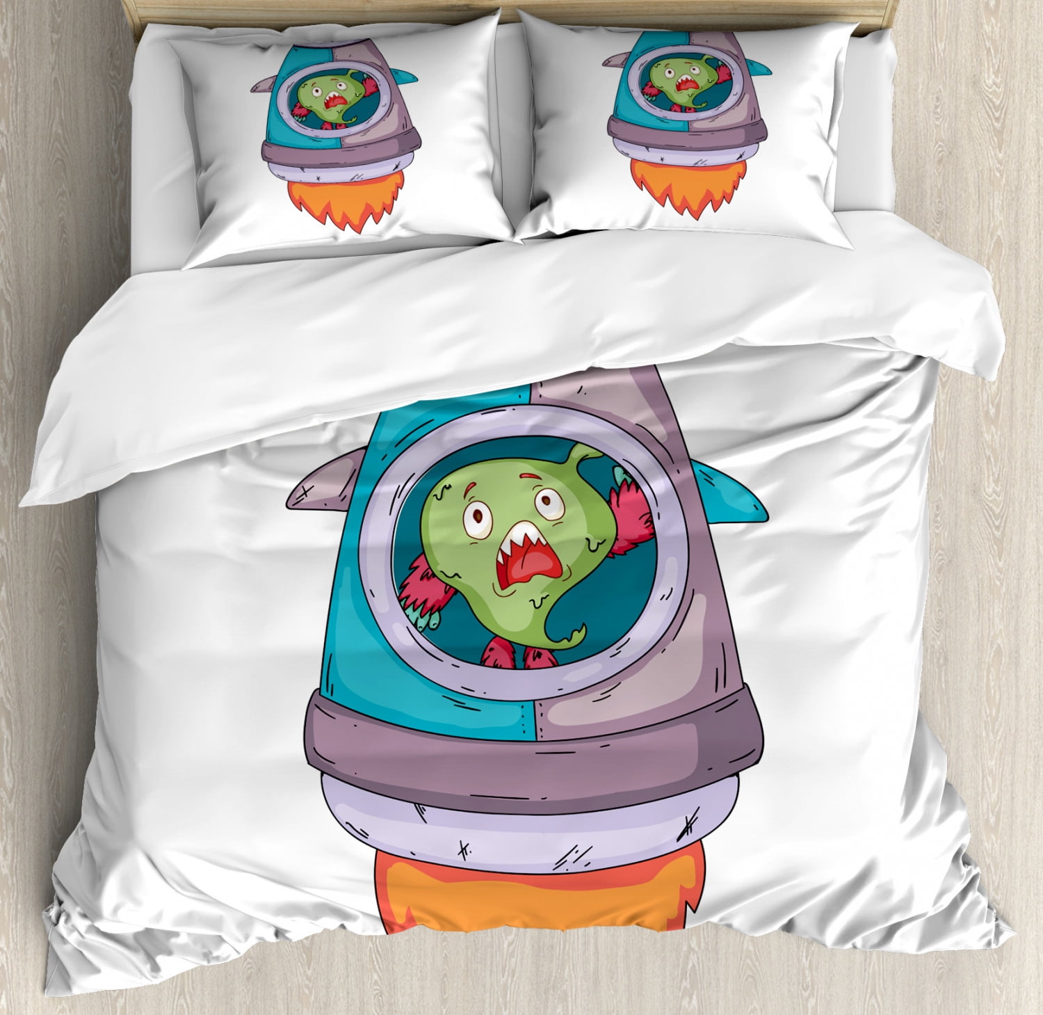 Alien Duvet Cover Set King Size, Extraterrestrial Being Stuck Rocket ...