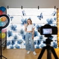 Blue Flower Photography Backdrop 8x6FT, Watercolor Spring Blue Floral Butterfly Wooden Grain ...