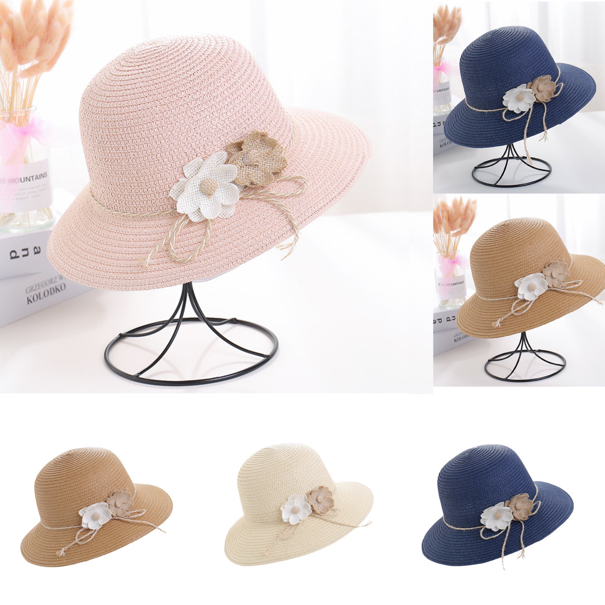 Dress Choice Women Straw Sun Hats Sun Protective Beach Foldable Cap for ...