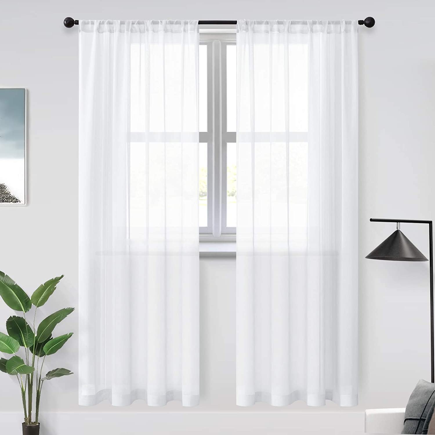 Rosnek Rod Pocket Sheer Voile Curtains, Window Curtain Panels, Window ...